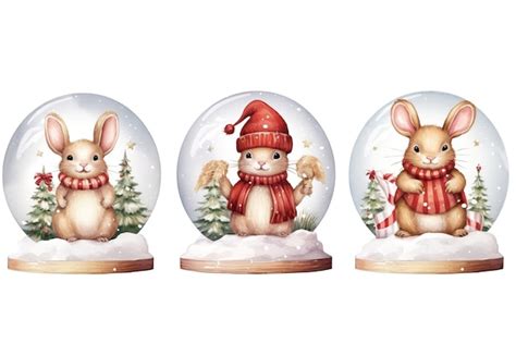 Premium Ai Image Set Of Cute Christmas Snow Globes