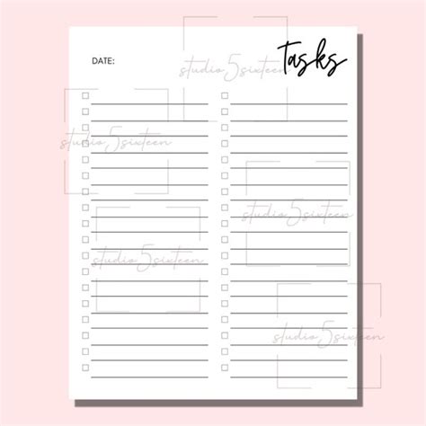 Task Checklist Printable Tasks List Digital Download Etsy