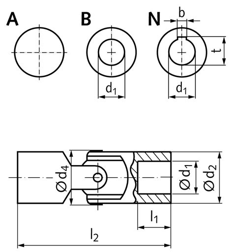 Cardan Joint Ke Outer Diameter 25mm Bore 16h7 With Keyway Din 6885 1 Tolerance Js9 On Both Sides