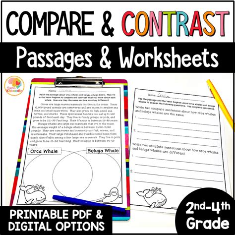Compare And Contrast Passages And Graphic Organizers Activities Worksheets Library