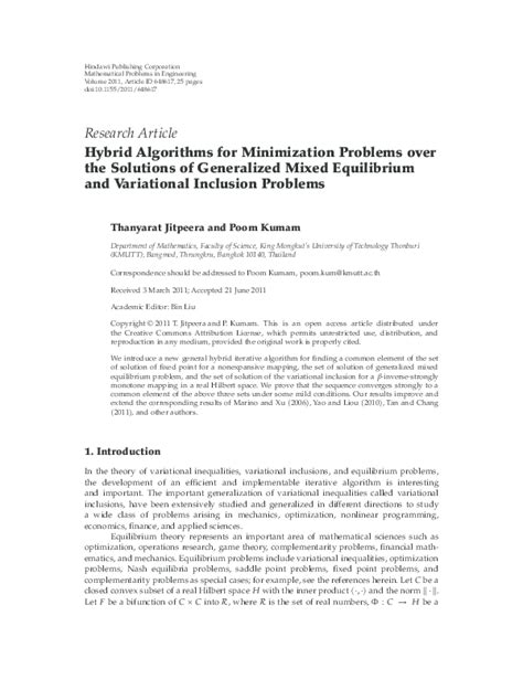 Pdf Hybrid Algorithms For Minimization Problems Over The Solutions Of