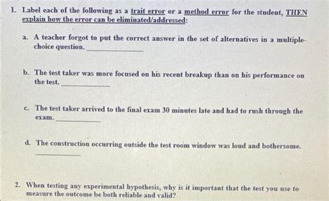 Solved 1 Label Each Of The Following As A Trait Error Or A
