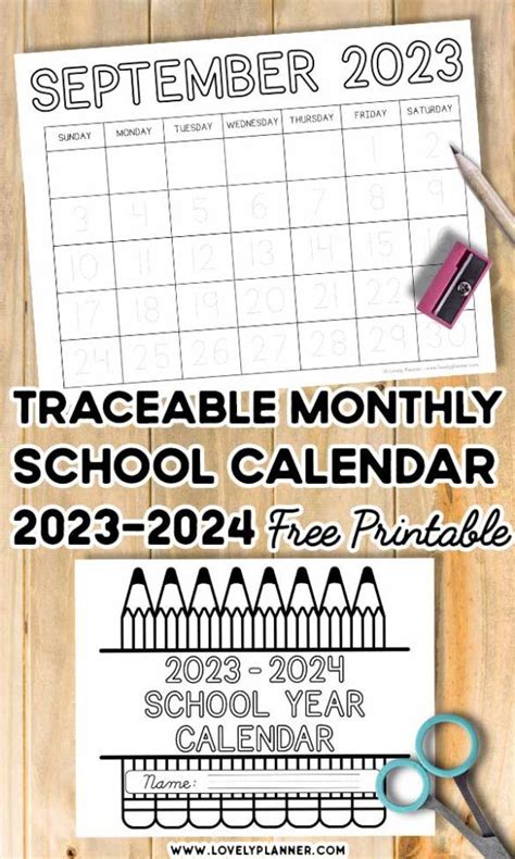 Free Printable Monthly School Calendars