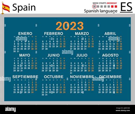 Spanish Horizontal Pocket Calendar For 2023 Two Thousand Twenty Three