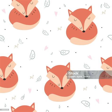 귀여운 여우와 꽃 사랑 스러운 완벽 한 패턴입니다 벡터에 밝은 색상에서 멋진 배경 가을에 대한 스톡 벡터 아트 및 기타 이미지