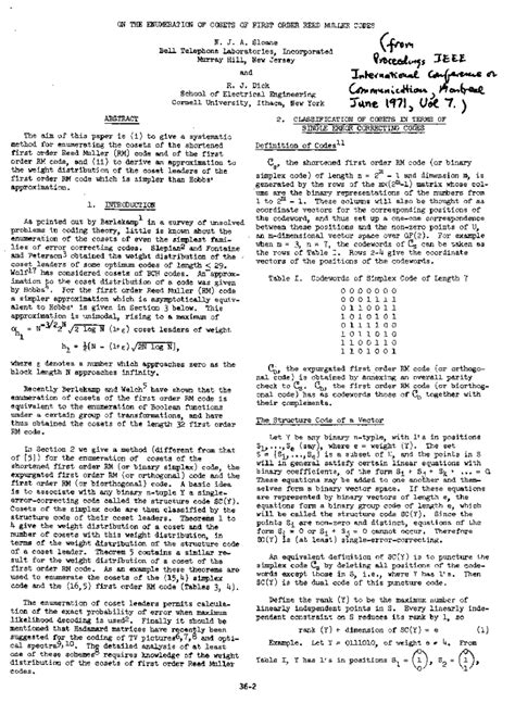 Pdf Enumeration Of Cosets Of First Order Reed Muller Codes