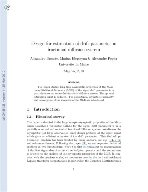 Pdf Design For Estimation Of The Drift Parameter In Fractional Diffusion Systems