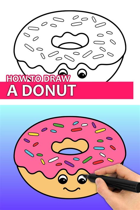 A Person Drawing A Donut With Colored Pencils On The Front And Back Side