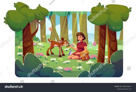 Woman Tree Grass Forest Nature Landscape Stock Vector Royalty Free 2493128207 Shutterstock