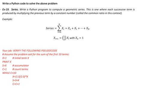 Solved Write A Python Code To Solve The Above Problem Ex Chegg Com