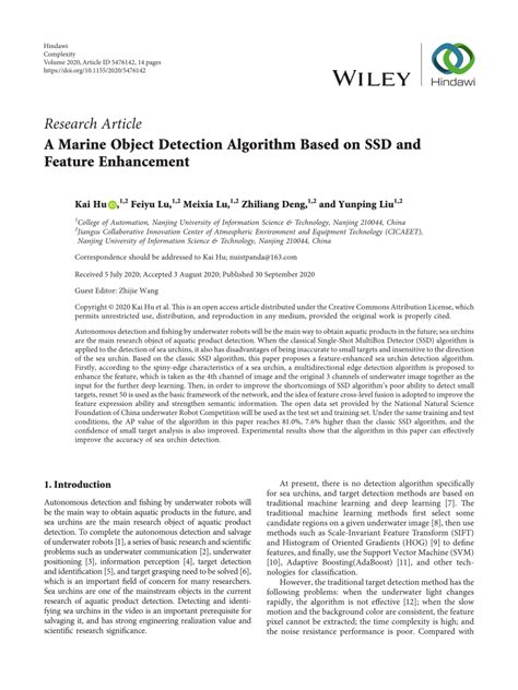 Pdf A Marine Object Detection Algorithm Based On Ssd And Feature