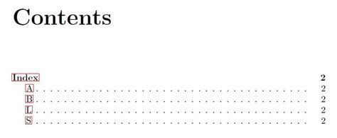 table of contents remove index letters from toc tex latex stack