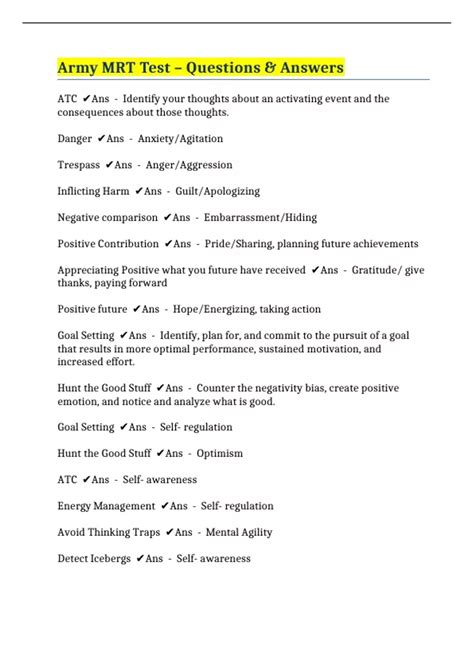 Army Mrt Test Questions And Answers Master Resilience Training Stuvia Us