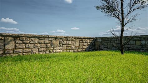 Premium Photo 3d Rendering Grass Garden With Tree And Wall