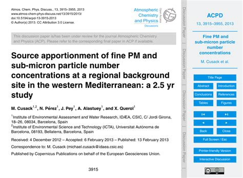 Pdf Source Apportionment Of Fine Pm And Sub Micron Particle Number