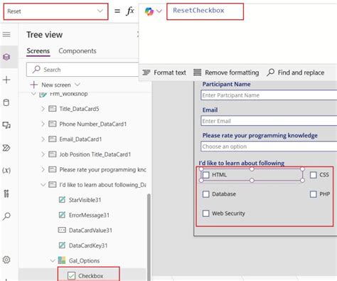 reset check boxes in a power apps gallery
