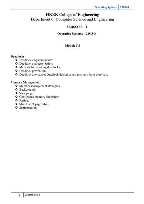 21cs44 Os Module Iii Notes Hkbk College Of Engineering Department