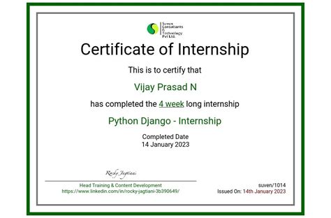 Vijay Prasad N On Linkedin Internship Suvenconsultants 1stintern23