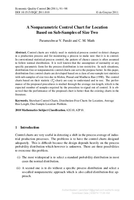 pdf a nonparametric control chart for location based on sub samples