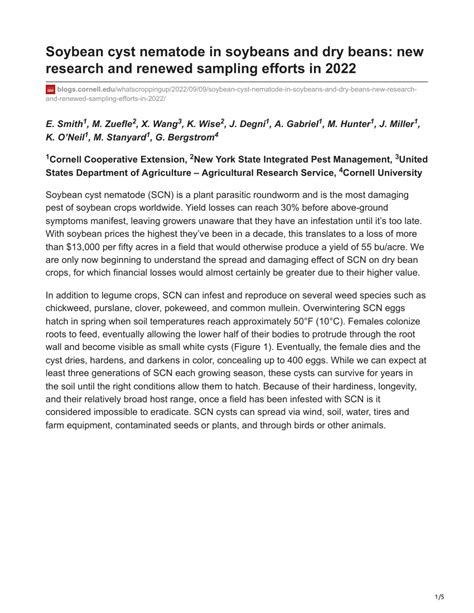 Pdf Soybean Cyst Nematode In Soybeans And Dry Beans New Research And Renewed Sampling Efforts