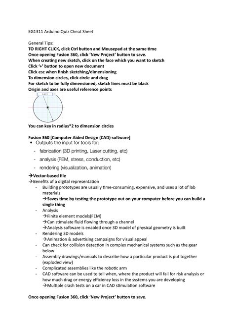 EG1311 CAD Quiz Cheat Sheet EG1311 Arduino Quiz Cheat Sheet General Tips TO RIGHT CLICK