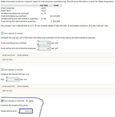 Per Unit 420 320 73 Total Direct Materials Direct Labor Variable Manufacturing Overhead Fixed