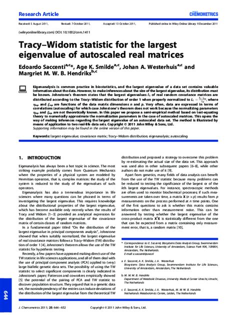 Pdf Tracy Widom Statistic For The Largest Eigenvalue Of Autoscaled Real Matrices