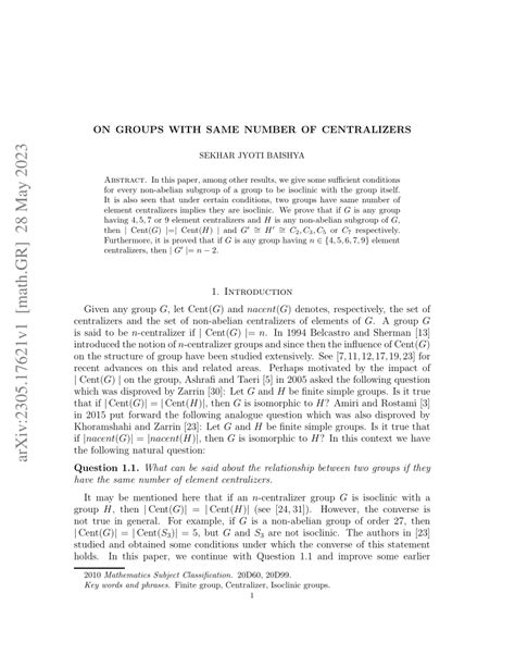 Pdf On Groups With Same Number Of Centralizers