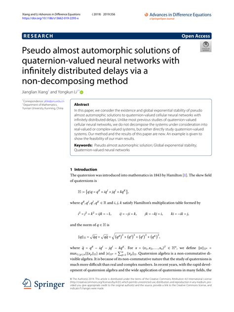 Pdf Pseudo Almost Automorphic Solutions Of Quaternion Valued Neural
