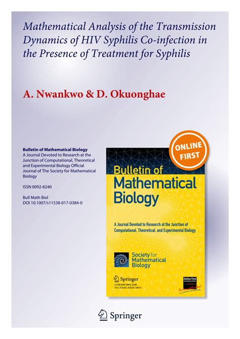 Pdf Mathematical Analysis Of The Transmission Dynamics Of Hiv