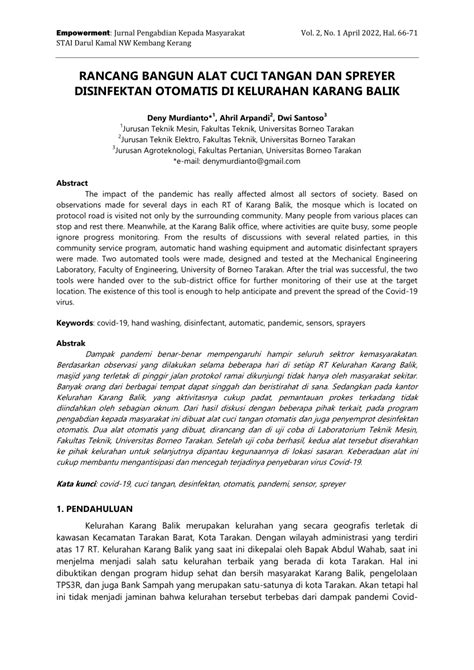 Pdf Rancang Bangun Alat Cuci Tangan Dan Spreyer Disinfektan Otomatis