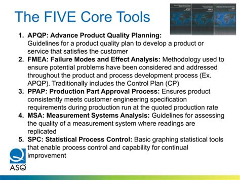 Core Tools Apqp Ppap Fmea Spc And Msa
