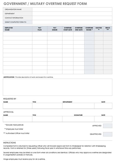 Free Overtime Request Forms