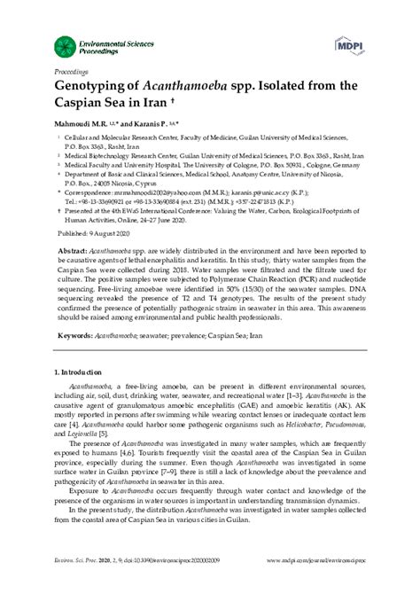 Pdf Genotyping Of Acanthamoeba Spp Isolated From The Caspian Sea In Iran