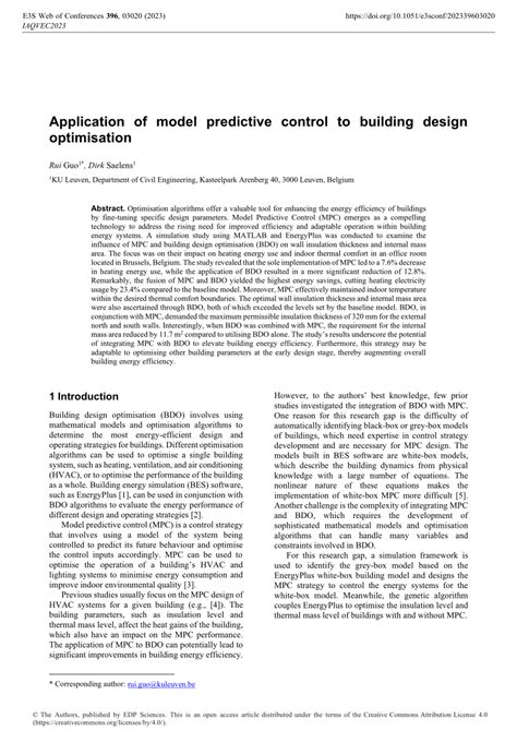 Pdf Application Of Model Predictive Control To Building Design