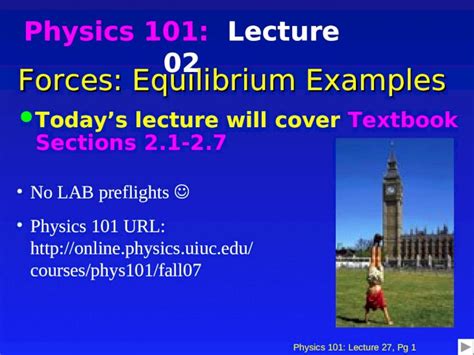 Ppt Physics 101 Lecture 27 Pg 1 Forces Equilibrium Examples