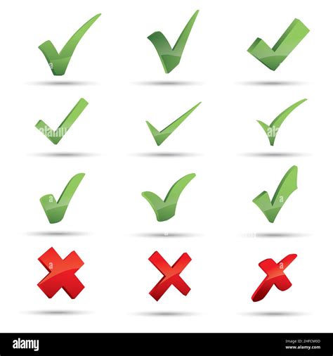 D Set Of Check Marks Green Tick Red Cross YES Or NO Accept And Decline Symbol Buttons For