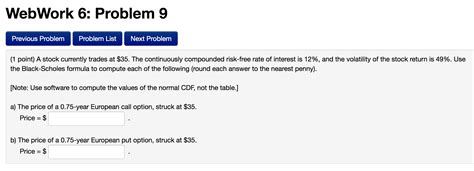 Solved Webwork 6 Problem 9 Previous Problem Problem List