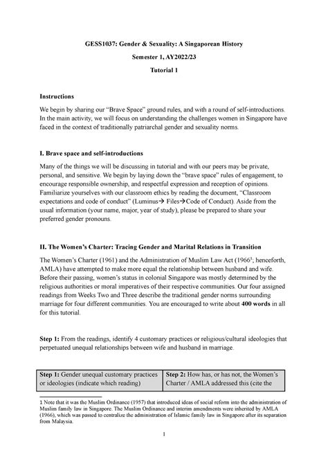 GESS Sem Tutorial One GESS Gender Sexuality A Singaporean History