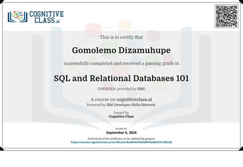 IBM DB0101EN Certificate Cognitive Class IBM DB0101EN Certificate Cognitive Class