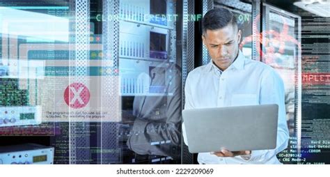 Overlay Futuristic Programmer Laptop Server Room Stock Photo Shutterstock