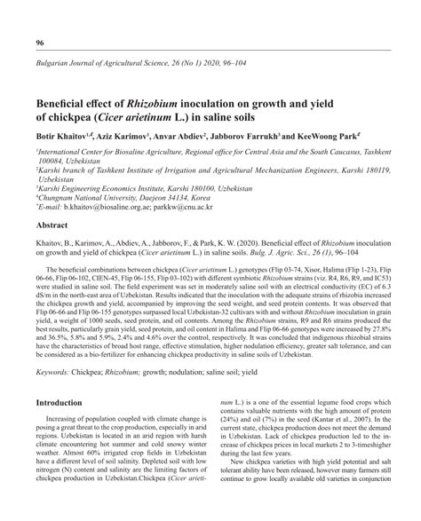 Pdf Beneficial Effect Of Rhizobium Inoculation On Growth And Yield Of Chickpea Cicer