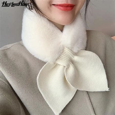 모헤어머플러 여성용 니트 인조 토끼 모피 숄 크로스 스카프 칼라 겨울 및 목 커버 럭셔리 넥 워머 티몬