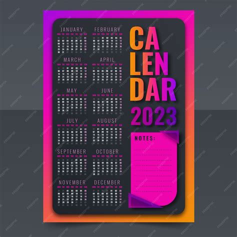 Free Vector Gradient Annual Calendar Template
