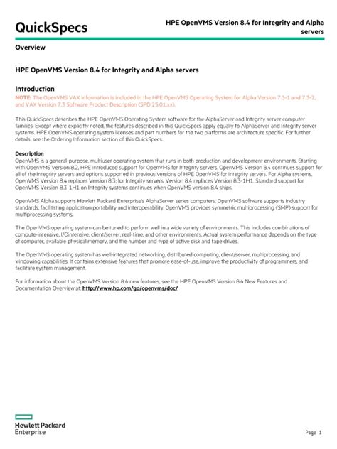 Hpe Openvms Version 8 4 For Integrity And Alpha Servers