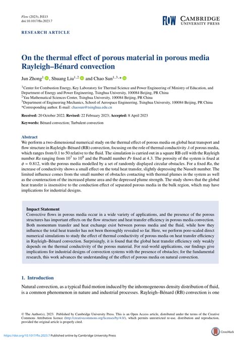 Pdf On The Thermal Effect Of Porous Material In Porous Media Rayleighbénard Convection