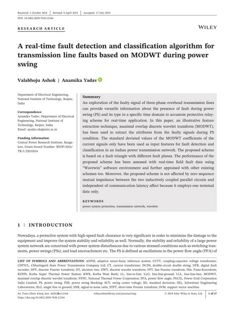 A Real Time Fault Detection And Classification Algorithm For Transmission Line Faults Based On
