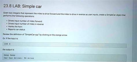 Get Answer 238 Lab Simple Car Given Two Integers That Represent The