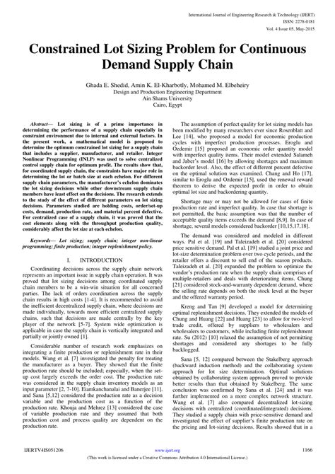 Pdf Constrained Lot Sizing Problem For Continuous Demand Supply Chain