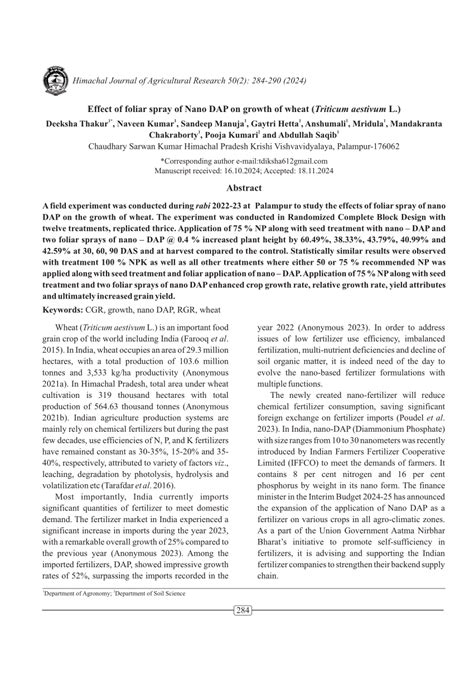 (PDF) Effect of foliar spray of Nano DAP on growth of wheat (Triticum aestivum L.)
